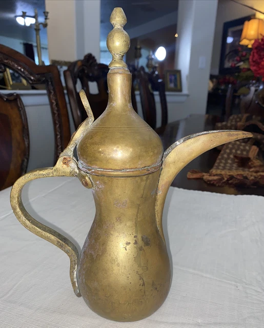 ANTIQUE BRASS MIDDLE eastern coffee tea kettle Pot 10” Tall Over 1.5Lbs ...