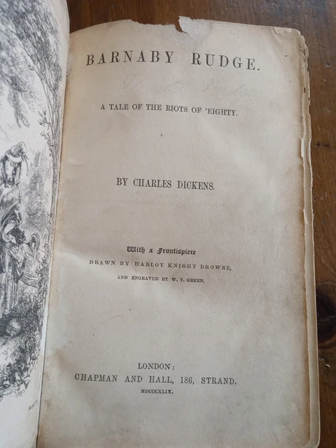 BARNABY RUDGE BY Charles Dickens, 1849, HB Chapman & Hall £35.00 ...