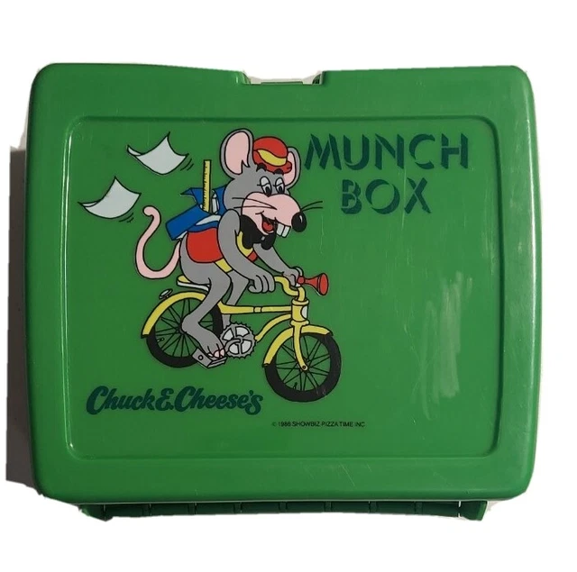 RARE: VINTAGE 1986 Chuck E Cheese’s Showbiz Pizza Green Munch Box Lunch ...