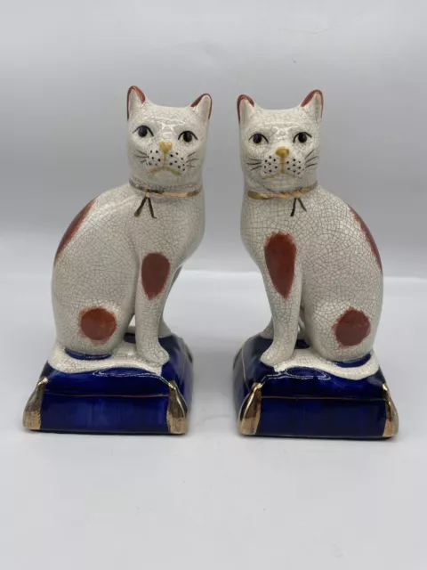 PAIR OF FITZ & Floyd Staffordshire Style Cats On Navy Blue And Gilt ... PAIR OF FITZ & Floyd Staffordshire Style Cats On Navy Blue And Gilt ...