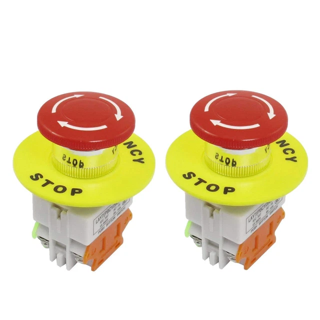 2PCS 22MM MOUNTING Hole Latching Emergency Stop Push Button Switch Red ...