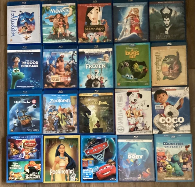 DISNEY PIXAR LOT of 20 Blu-Ray DVDs 7 Sealed Moana Coco Wall-e Aladdin ...