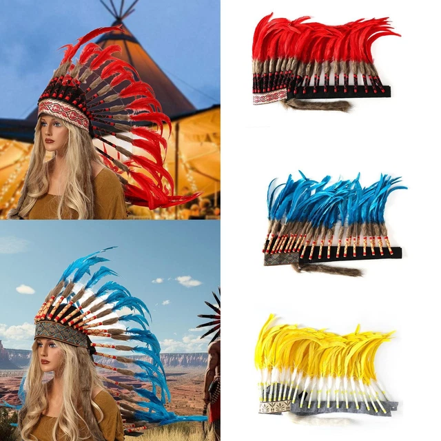 FEATHER HEADDRESS NOVELTY American Indian Native Headpiece for ...