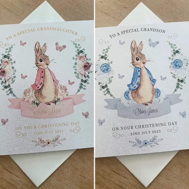 PERSONALISED HANDMADE CHRISTENING/NAMING Day/Baptism Card, Peter Rabbit ...
