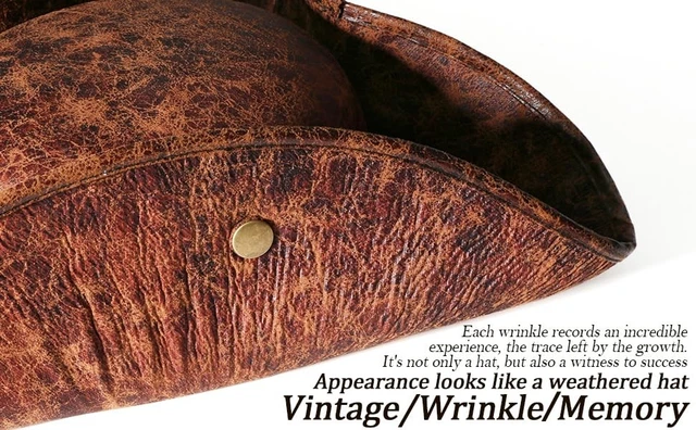 PIRATE HAT WOMEN Tricorn Brown Leather Faux Vintage Wrinkle Distressed ...
