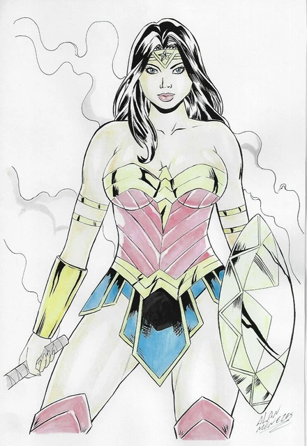 WONDER WOMAN 8X12 Original Art Drawing Pinup Page Sketch Dc Comics Stars Sexy Ww $173.87 ...