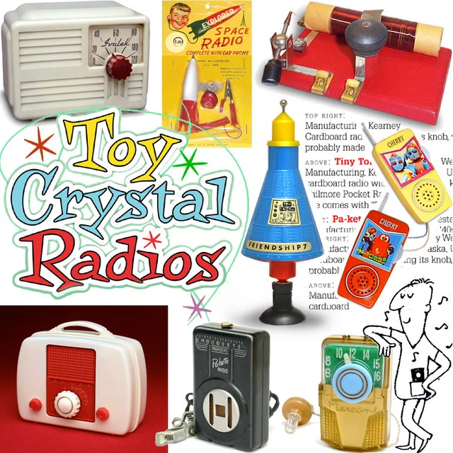 MID-CENTURY VINTAGE TOY CRYSTAL RADIOS 2 collector book baby boom space ...