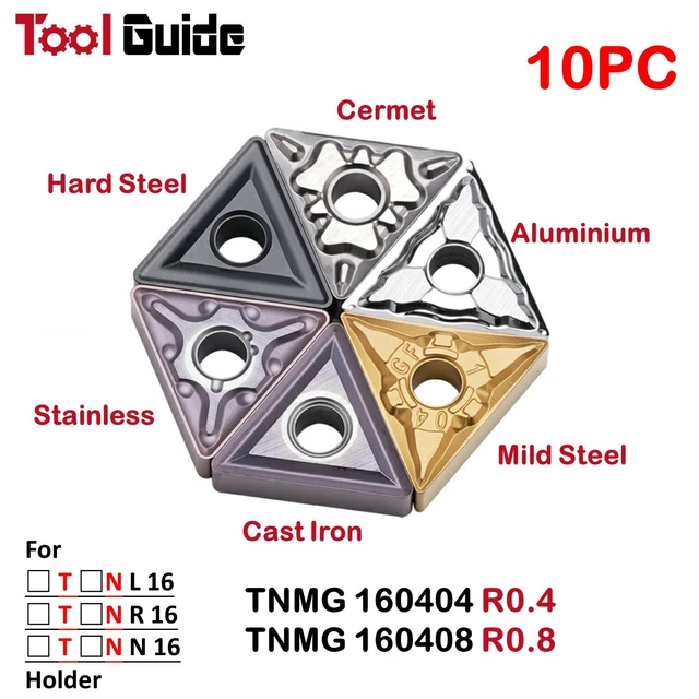 10PC TNMG 160404 160408 Turning Cylindrical Indexable Lathe Carbide ...