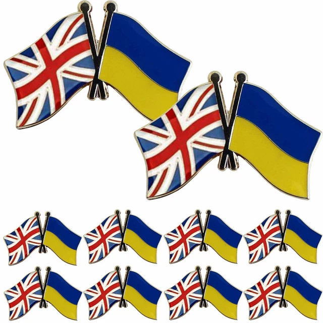 10PCS U.K&UKRAINE UKRAINIAN Diplomat Brooch Country Flag Lapel Pin ...