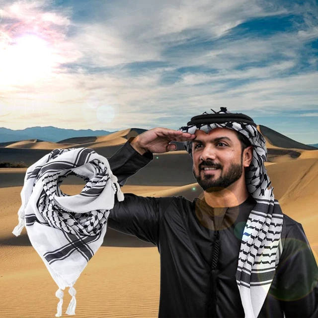 ORIGINAL PALESTINIAN KEFFIYEH Arab Shemagh Jerusalem White Black Gaza ...