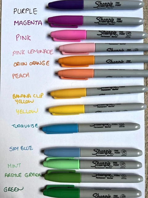 SHARPIES PERMANENT FINE Point Marker Pens Bullet Tip Coloured Yellow ...