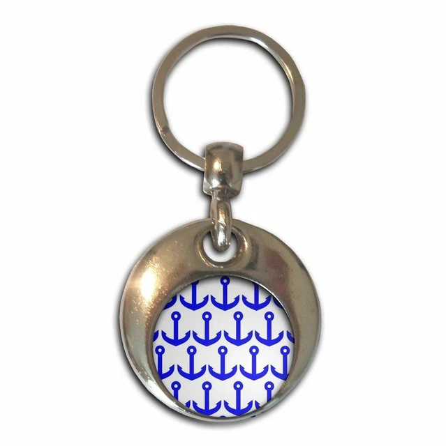 ANCHOR BLUE PATTERN - Chrome Round Double Sided Key Ring New EUR 7,01 ...