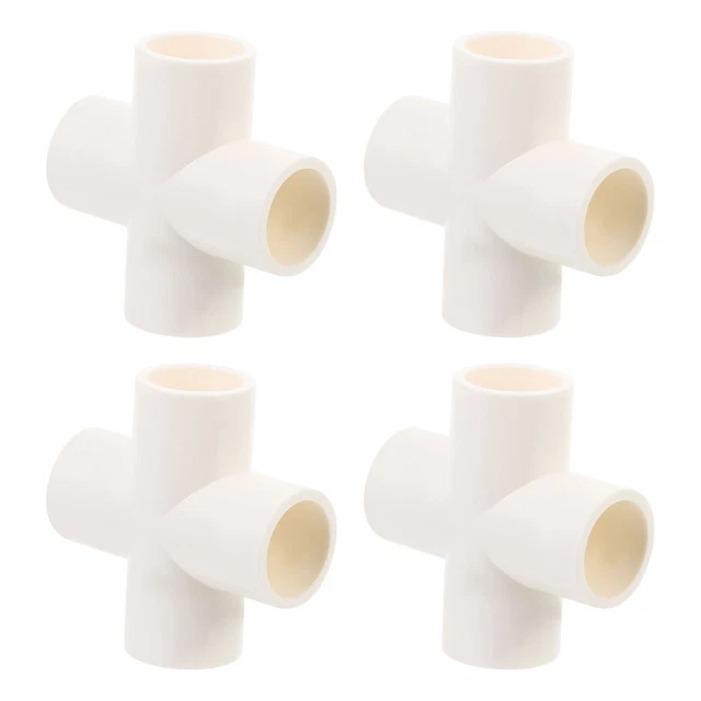 4 PCS WHITE Plastic Connector PVC 4-way Joint Garden Support Structure ...