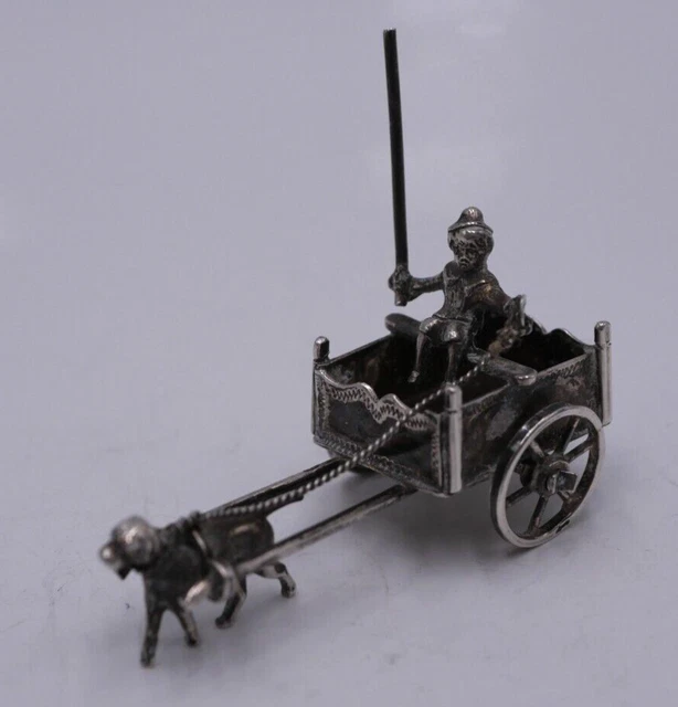 FIGURINE CHARETTE TIREE Par Un Chien En Argent Massif Epoque 19 Eme ...