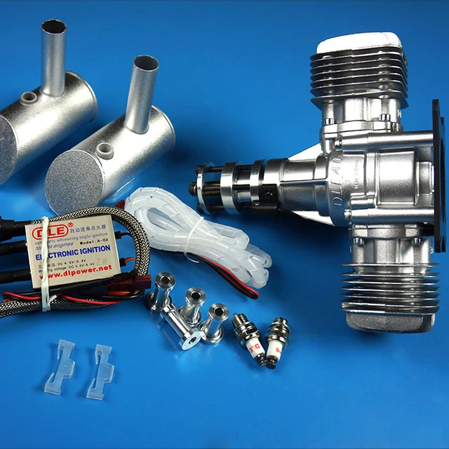 DLE 40CC GAS Engine Twin Cylinder Two Stroke Side Exhaust w/ Muffler ...