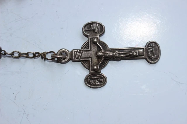 ANTIQUE ROSARY WITH enameled glass beads, religious symbol (33056) $35. ...