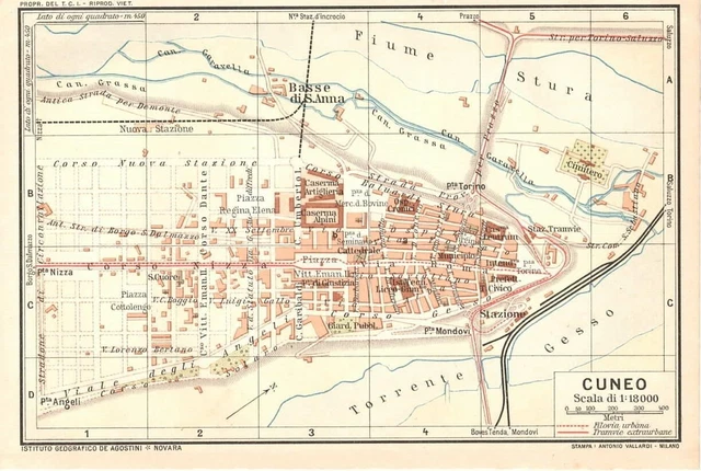 CARTA GEOGRAFICA ANTICA CUNEO Pianta della città 1914 Antique map EUR ...