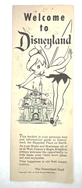 VINTAGE WELCOME TO Disneyland Brochure 1957 Map Tinkerbell Guide Anaheim £73.56 - PicClick UK