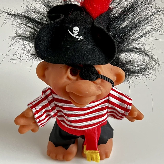 VINTAGE DAM TROLL Doll Figure Gonk 80s Pirate Captain Black Hair Hat ...