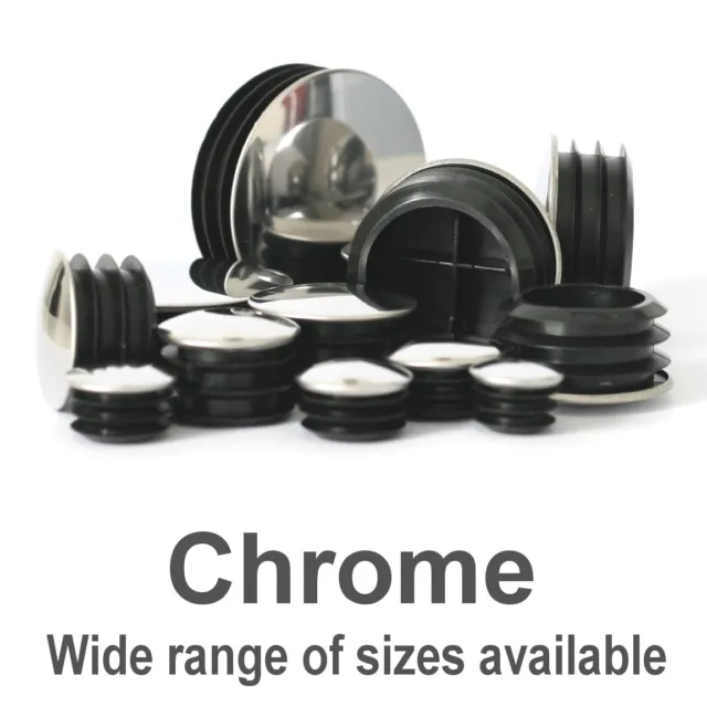 TUBE INSERTS CHROME Metal Capped Round Pipe Plugs Blanking End Caps ...