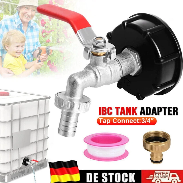 IBC ADAPTER MIT Kugelhahn 3/4" Regenwasser 1000L Container Wassertank Kanister EUR 11,95 ...