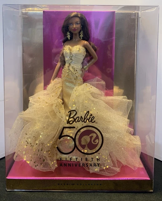 2008 BARBIE 50TH Anniversary Doll African American Gold Dress Mattel ...