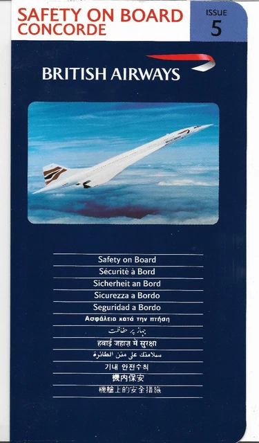 CONCORDE BRITISH AIRWAYS Safety Card issue 5 Pine & Co F606 (5th) 1999 ...