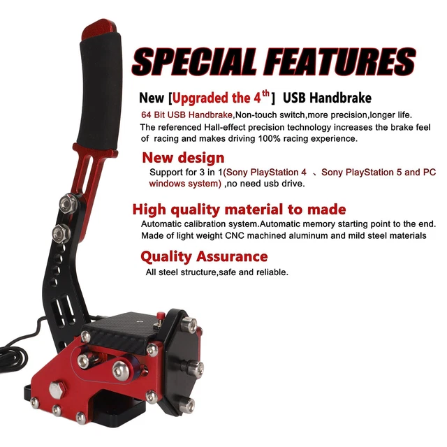 (RED)64 BIT USB Handbrake For /5+PC Sim Racing Games Handbrake For £95. ...