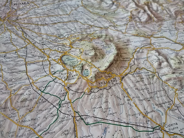 MAPPA PIANTA CARTINA Anni 50 A Rilievo Roma Litorale Colli Albani ...