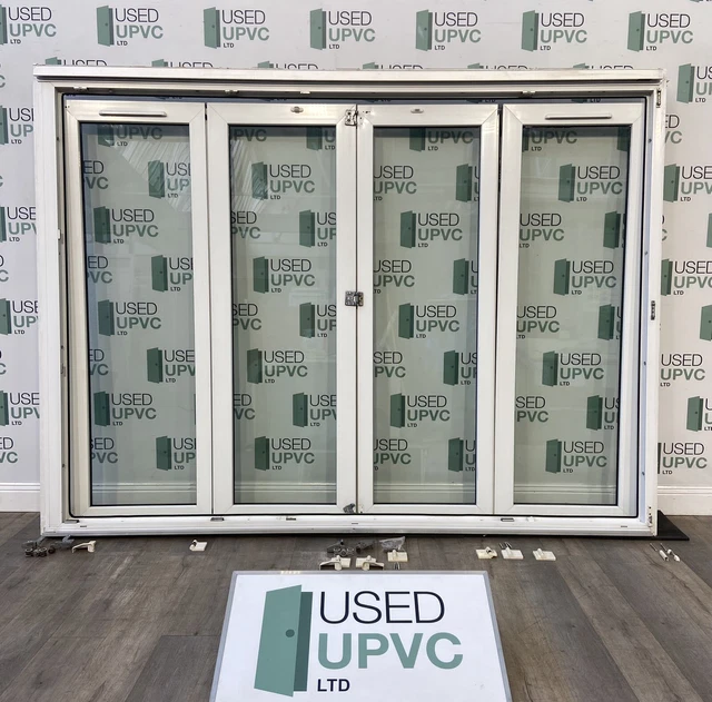 REHAU UPVC PVCU Bifold Doors Folding White Sliding 4 Pane Four External ...