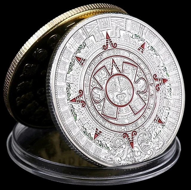PIÈCE MÉDAILLE PLAQUÉE Argent Calendrier Maya Mayan Calendar Aztec (Réf ...