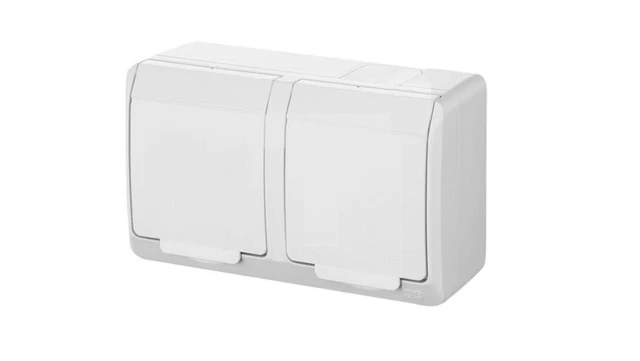 HERMETIC DOUBLE FLUSH Outlet with Grounding 16A IP44 White GNT 0322-02 ...