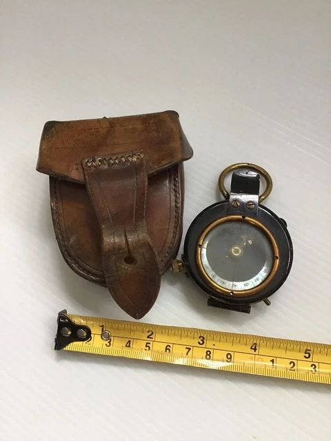 VINTAGE WW1/WW2 BRITISH Officers Compass In Marked Leather Case £140.00 ...
