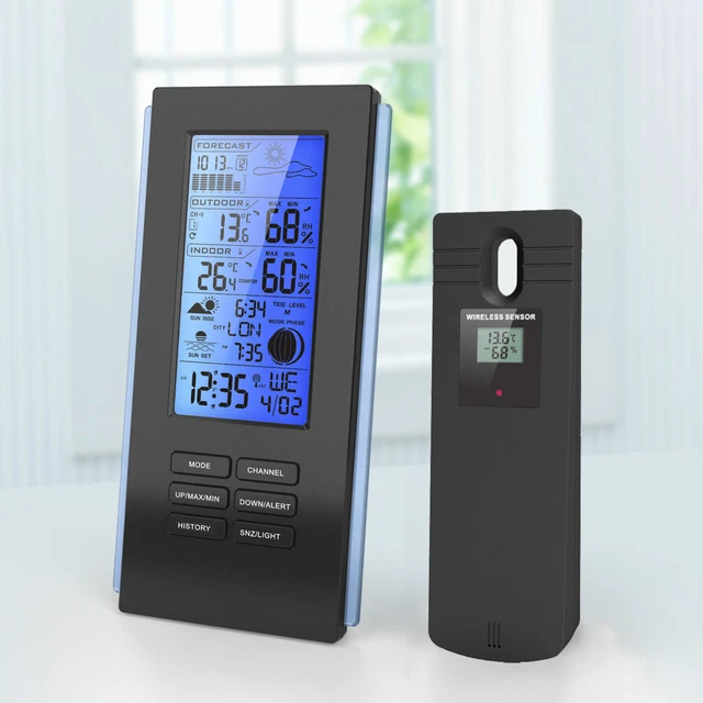 BLUE LED WIRELESS Weather Station & Sensor Temperature Humidity ...
