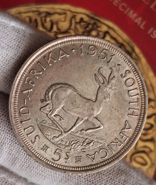 SILVER CROWN SHILLINGS Coin South Africa .500 Silver 5/- George VI 1951 ...