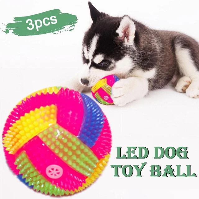 3X PET DOG Puppy LED Light Up Flashing Play Toys Bounce Ball Spiky G7M4 ...