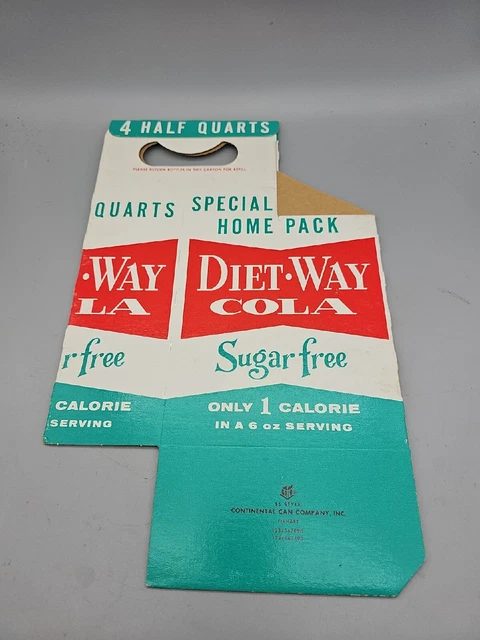 DIET WAY COLA Sugar Free Cardboard Carrier 4 Pack Half Quart Carton Vtg ...