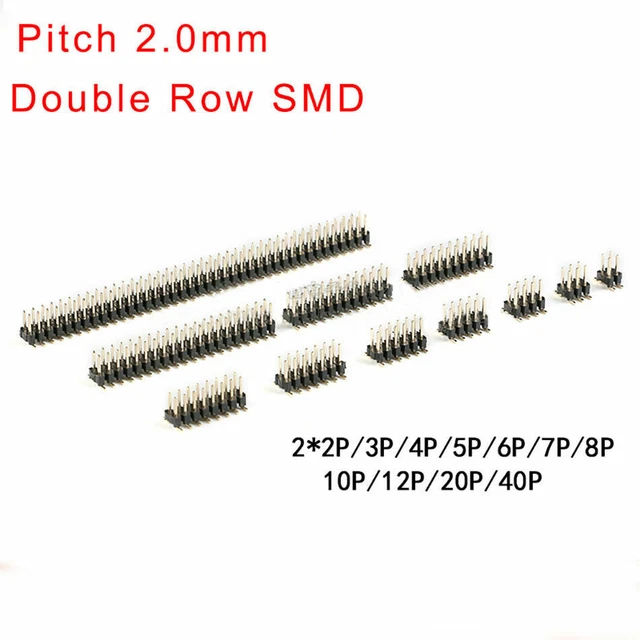 DOUBLE ROW SMD Male Pin Header 2x2P/3/4/5/6/7/8/10/12P-40P Connector Pitch 2.0mm EUR 2,16 ...