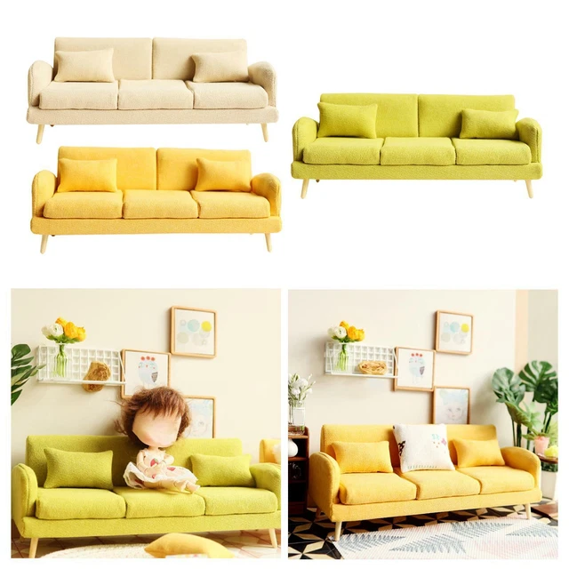 MINI CANAPÉ MAISON de poupée à l'échelle 1/12 bricolage avec oreiller 2 EUR 39,16 - PicClick FR