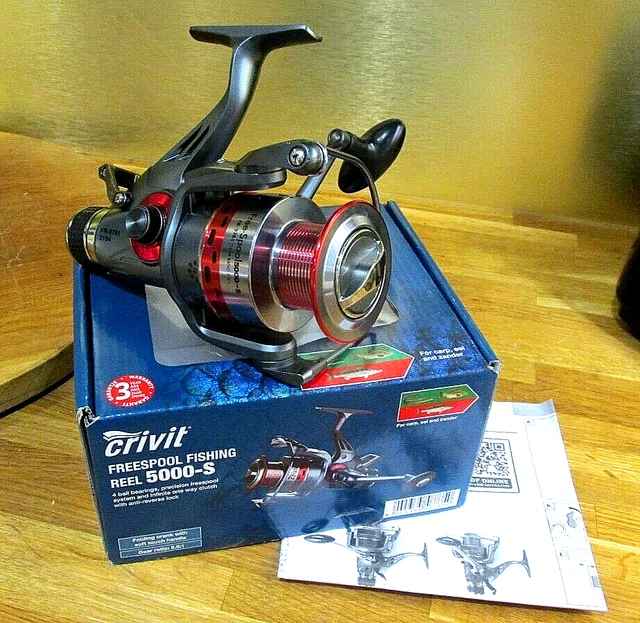 NEW CRIVIT FREESPOOL FISHING REEL 5000-S for Carp, Eel & Zander 5.5:1 ...
