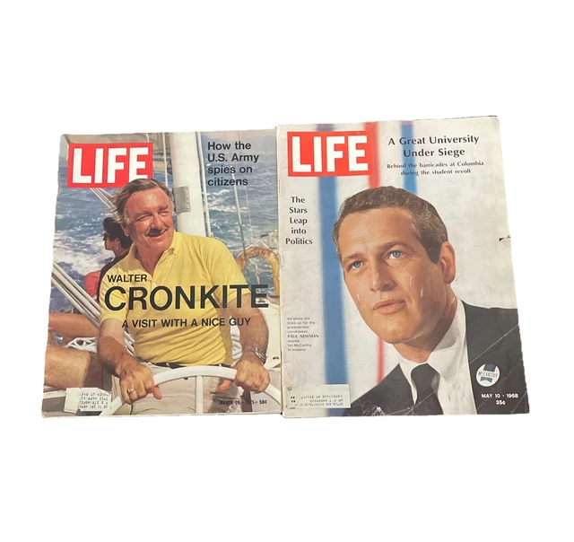 VINTAGE LIFE MAGAZINES-PAUL Newman- Walter Cronkite. May 1968 & March ...