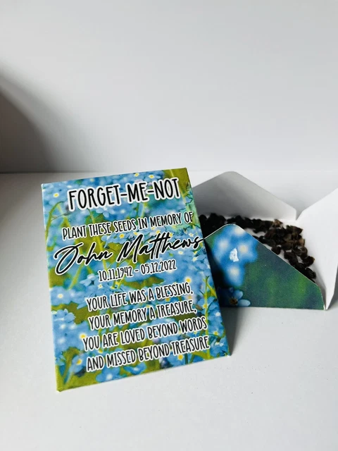 10 PERSONALISED FORGET-ME-NOT seeds Funeral Memorial Memory Remembrance ...