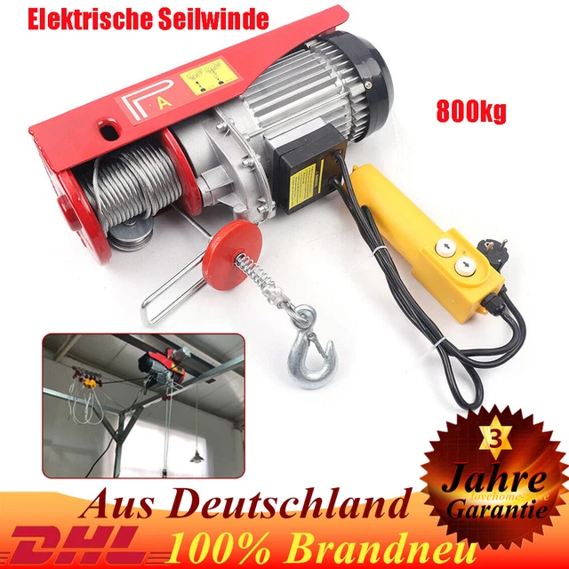 ELEKTRISCHE SEILWINDE FLASCHENZUG Kran Hub Seilzug Motorwinde 400/800kg ...