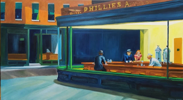 QUADRO FALSO D'AUTORE i nottambuli di Hopper fatto a mano olio su tela ...