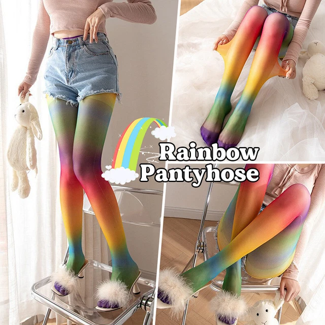 WOMENS RAINBOW TIGHT Thin Colorful Gradient Color Pantyhose Funny Party ...