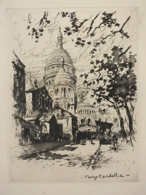 TONY CARDELLA - Sacré Cœur Montmartre Paris - eau forte, cachet Carmen ...