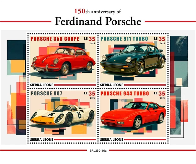 FERDINAND PORSCHE 150TH Anniversary Cars MNH Stamps 2025 Sierra Leone M ...