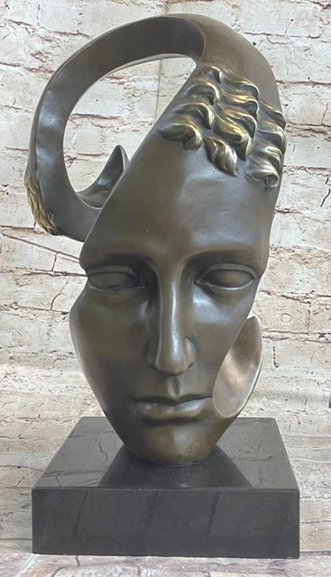 BRONZE ABSTRACT STATUE Male Dali head bronze sculpture people face 100% ...