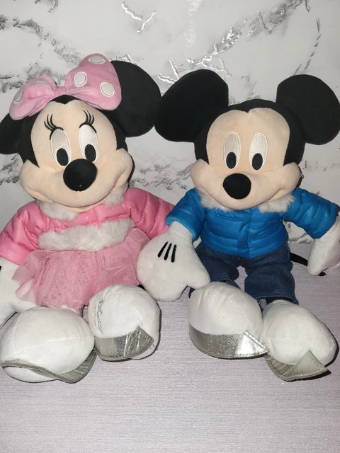 DISNEY STORE MINNIE Mouse & Mickey Mouse 2011 Ice Skating Plush Soft ...