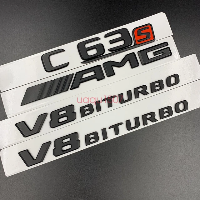 MATTE BLACK C63S AMG V8 BITURBO Trunk Emblem Badge Sticker For Mercedes ...